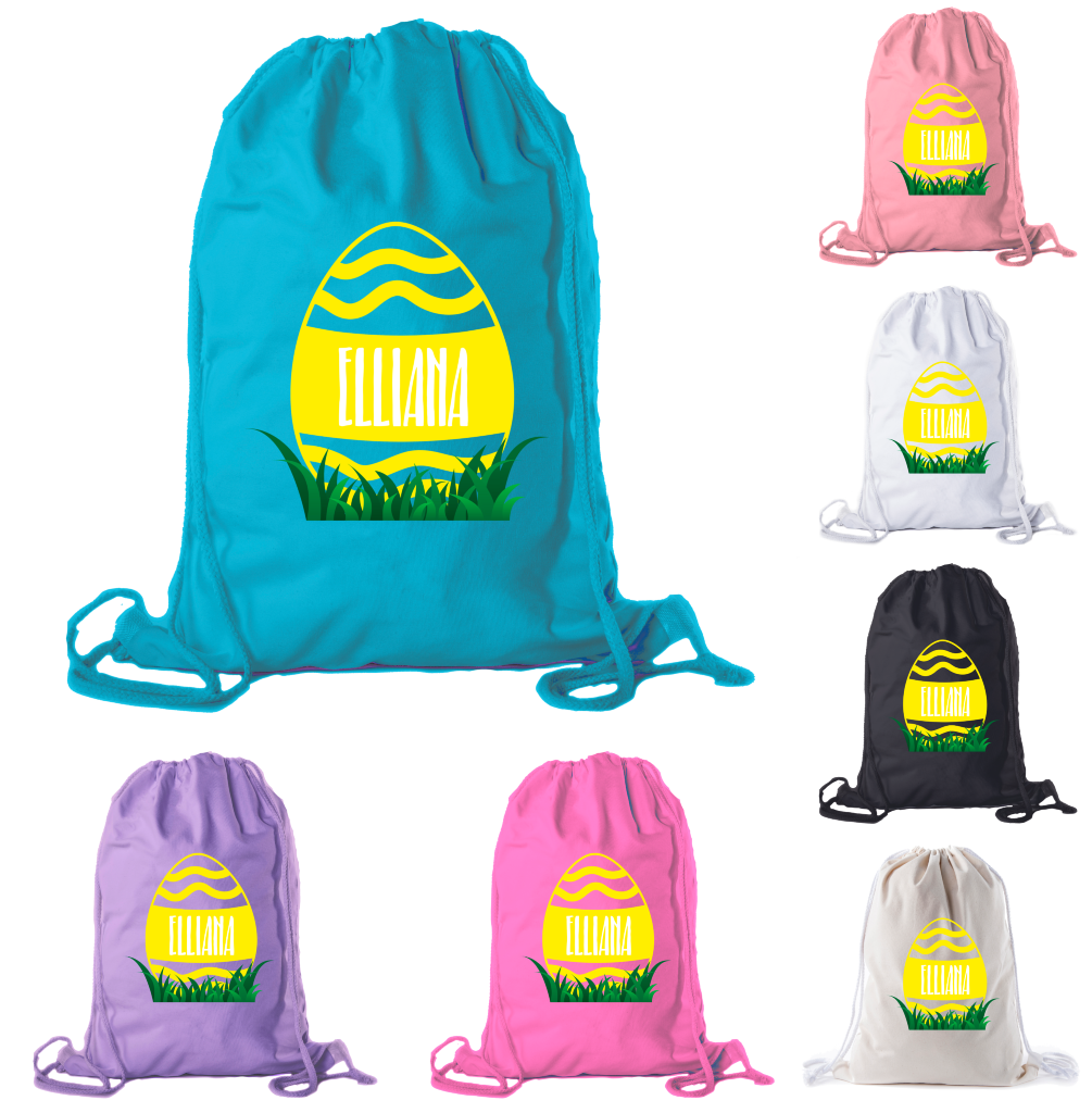 Personalized Easter Basket Bags, Cotton Drawstring Backpacks - Wavy Lines Egg | eBay